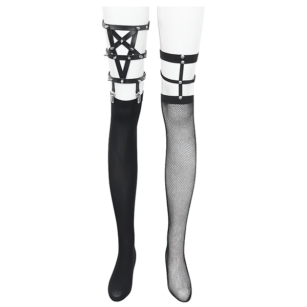 Asymmetrical Punk Socks with Studs and Garter for Women